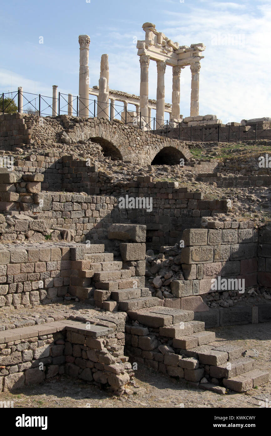 Ruins and Trajan temple in acropolis of Pergama, Turkey Stock Photo - Alamy