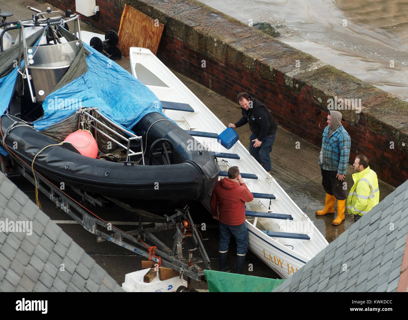Eleanor Storm Newquay Harbour damage Stock Photo - Alamy
