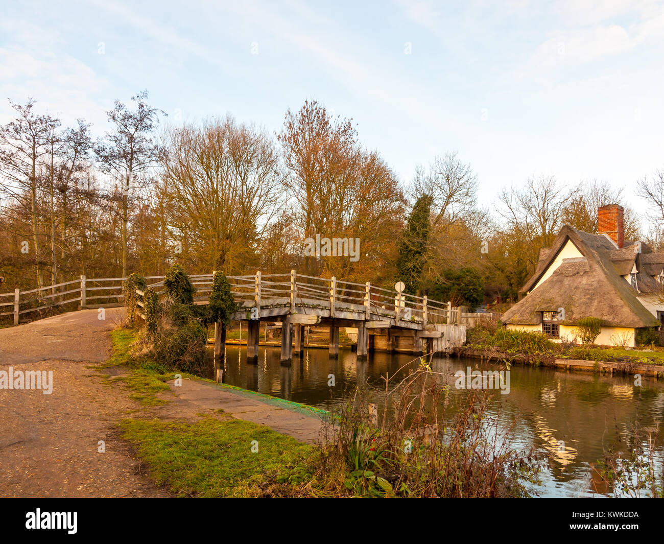 famous wooden bridge flatford mill suffolk river no people cottage ...