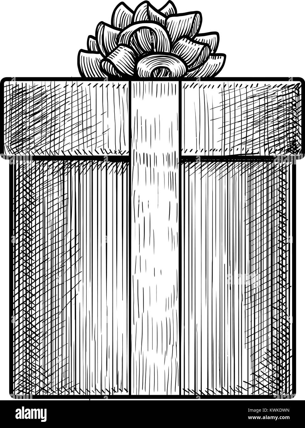 Gift box illustration, drawing, engraving, ink, line art, vector Stock ...