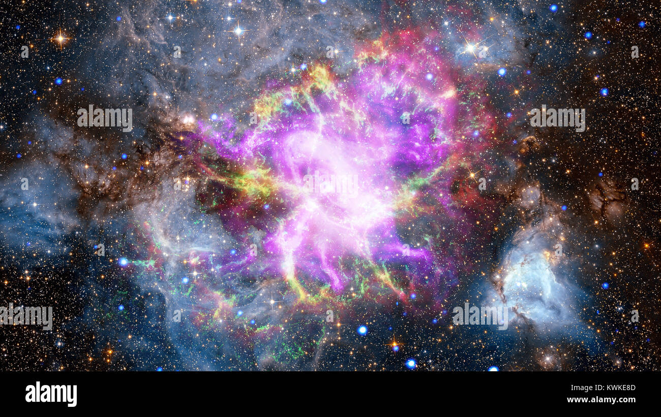 Fiery explosion in space. Abstract illustration of universe. Elements ...