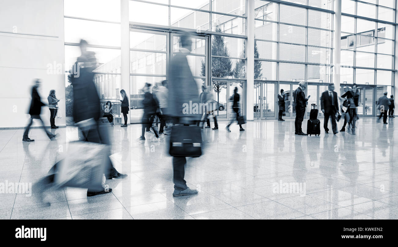 crowd of business people rushing in modern floor of a business center ...