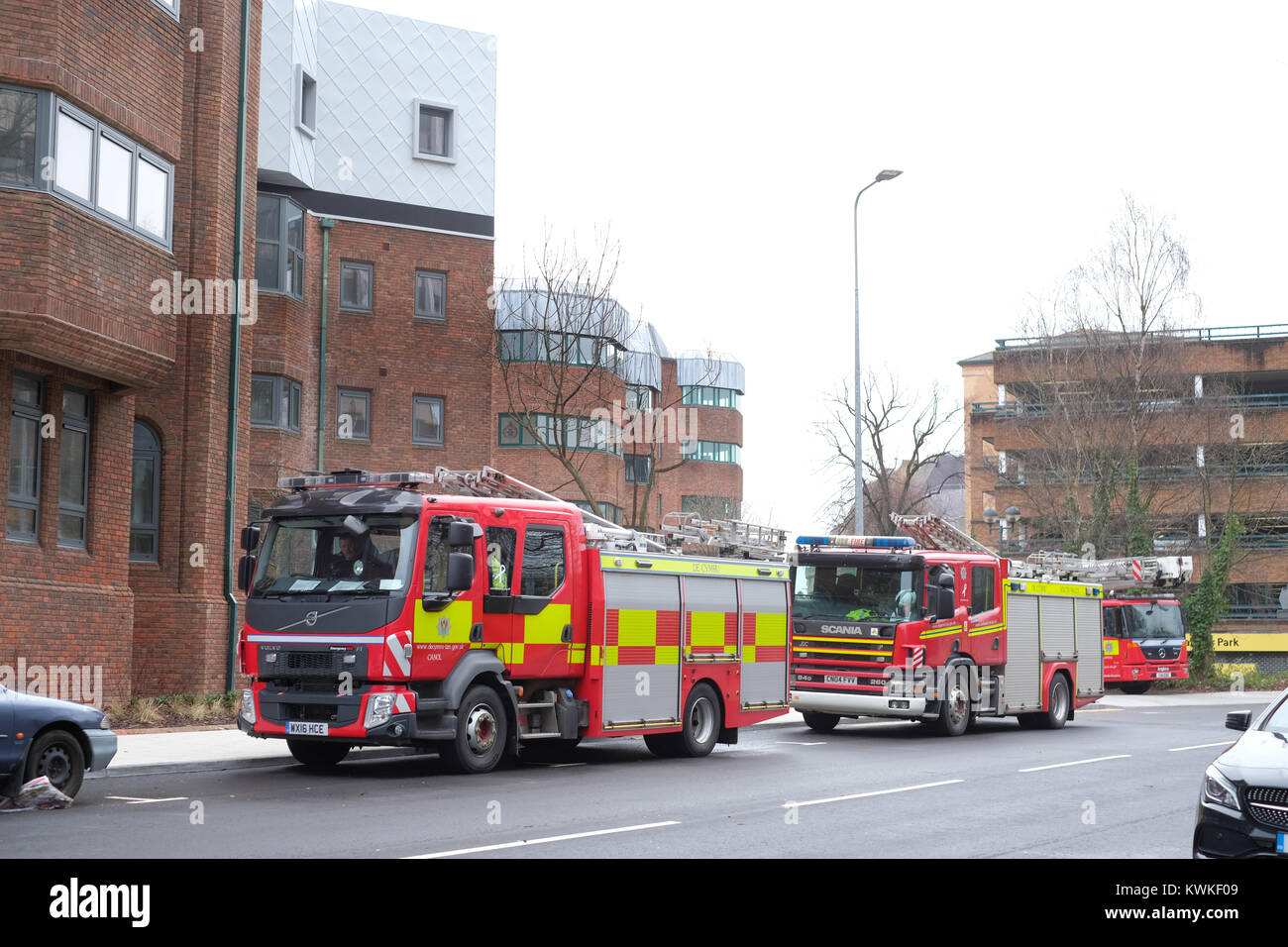 January 2018 - Fire engines in the city of Cardiff, attending a false ...
