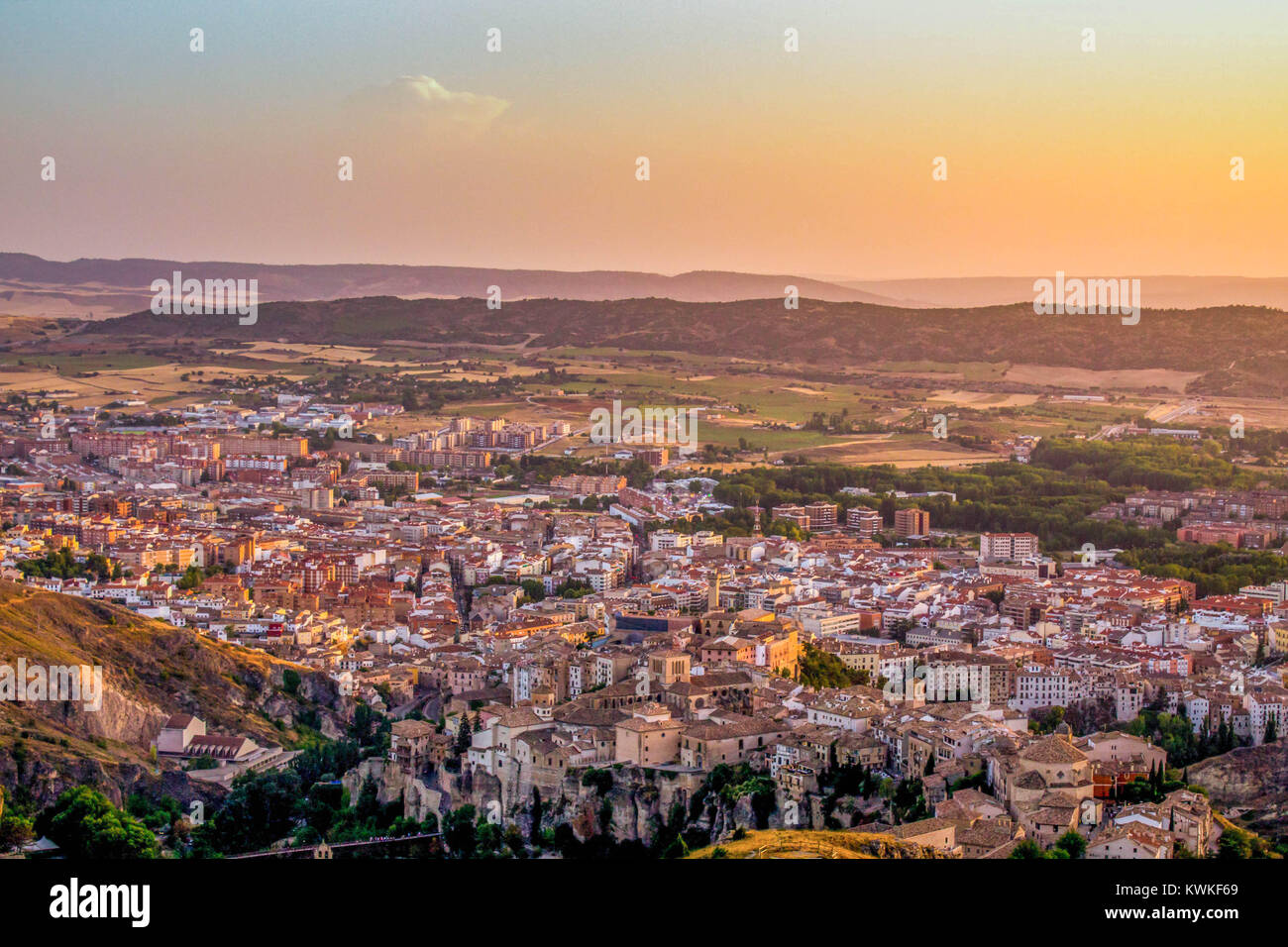 Beautiful view of a sunset on Cuenca surrounded by its outstanding ...