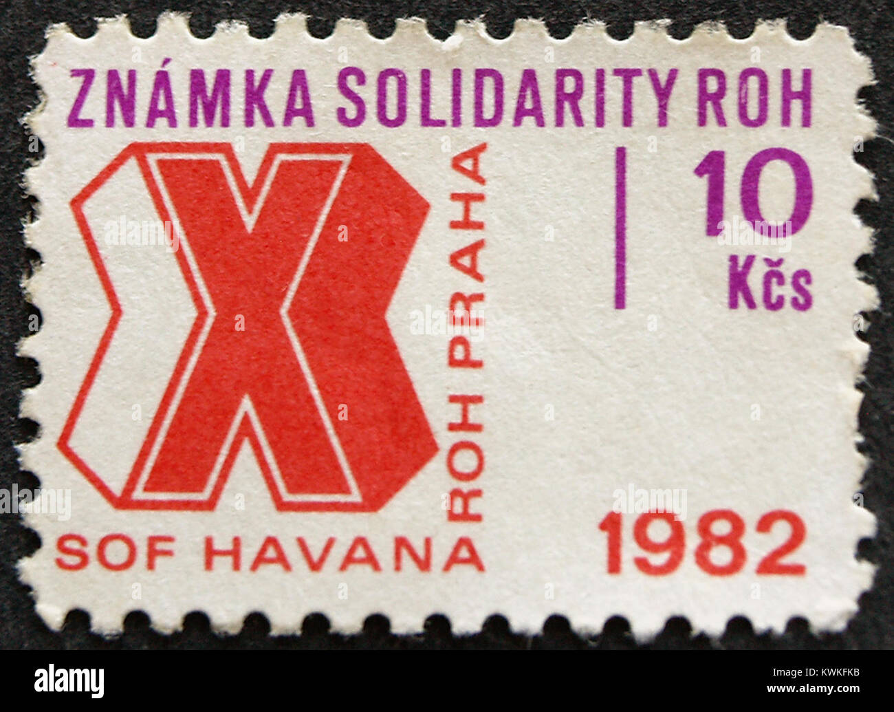 A solidarity stamp from 1982, issued by the Czechoslovak trade union ...