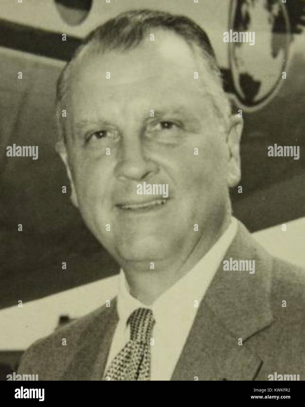 The image shows Juan Trippe, the founder of Pan American Airways, with ...