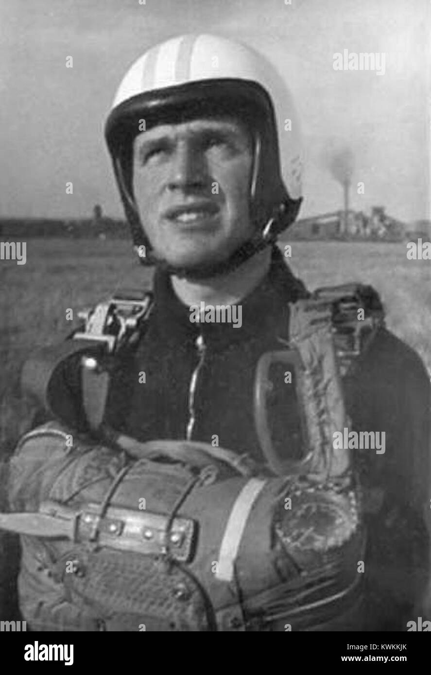Jan Bober, a prominent skydiver, is captured in a photograph taken in ...