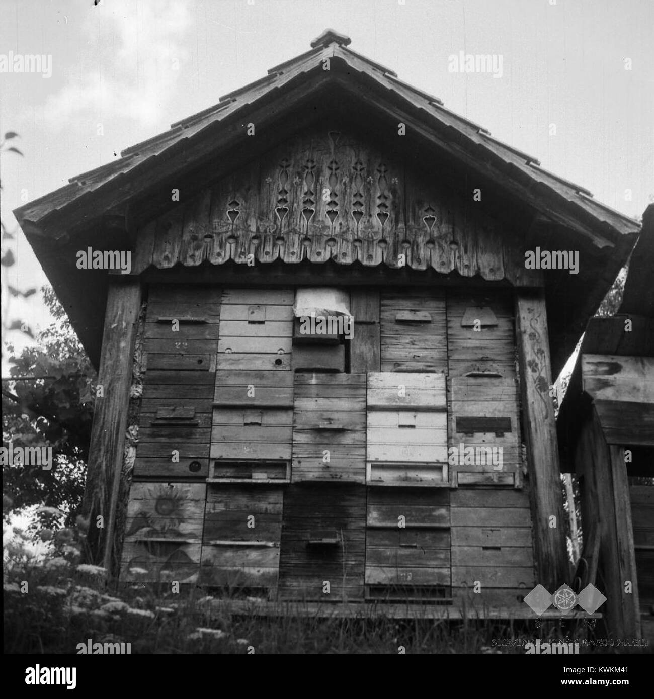 A 1960 photograph of a traditional cebelnjak (beehive structure) in ...