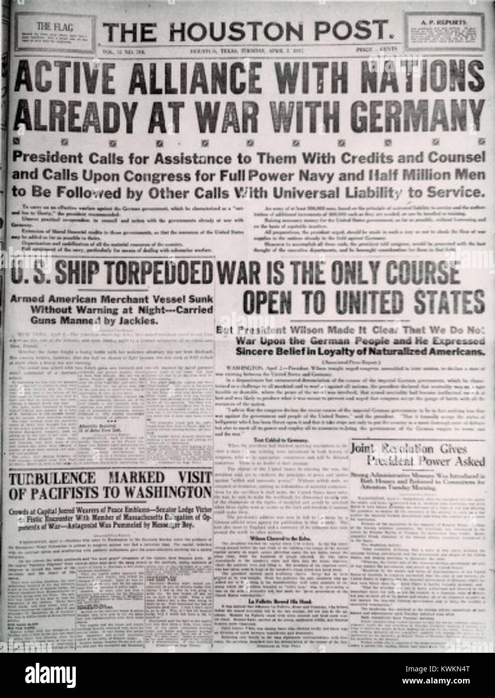 The April 3, 1917 edition of the Houston Post newspaper reported on ...