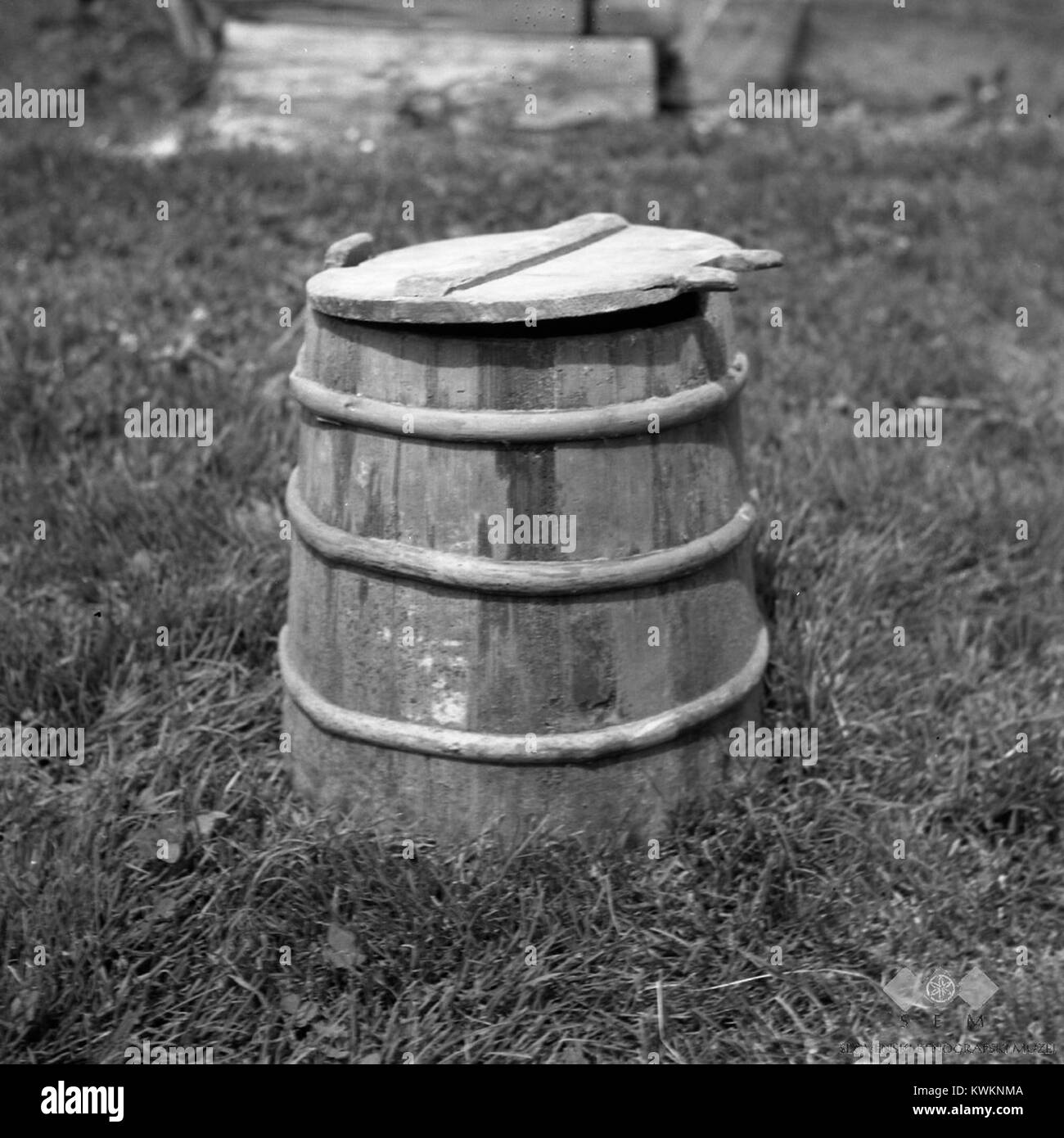 A 1959 wooden 'Krina' container from Kanji Dol, used for preserving ...