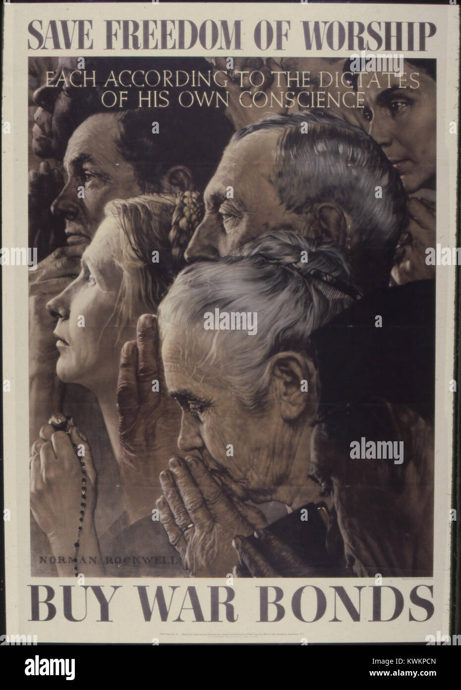 A U.S. World War II propaganda poster titled 'Save Freedom of Worship ...