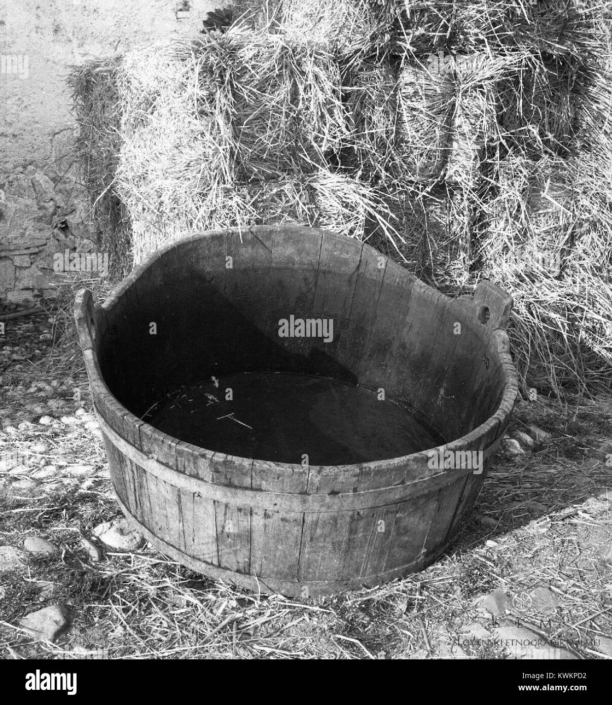 A 1953 photograph from Neblo, Slovenia, showing a 'sempla', a ...