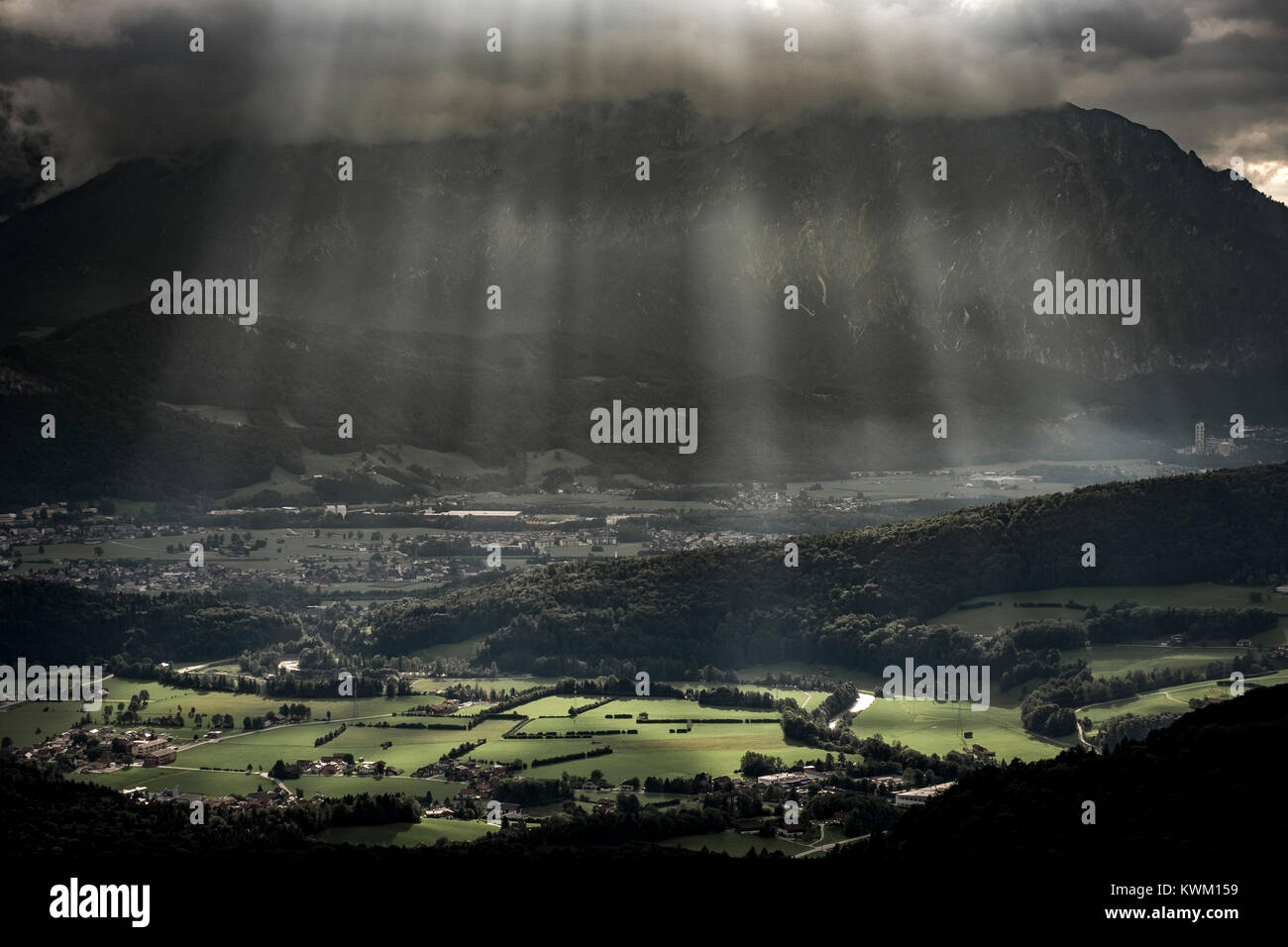 Scenic view of sunlight falling on landscape Stock Photo - Alamy