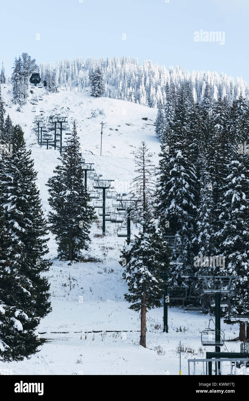 High angle view of ski lift over snowy field Stock Photo - Alamy
