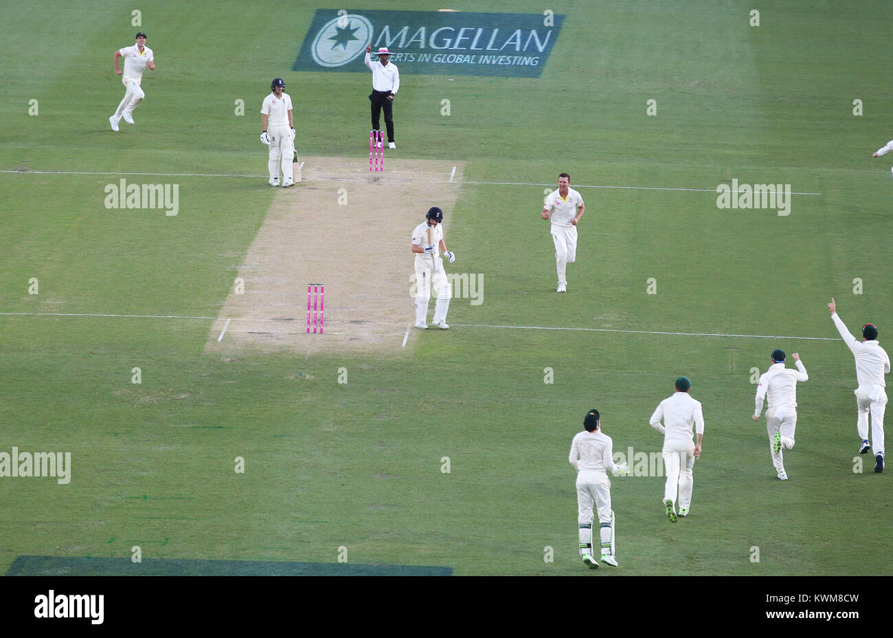 Australia's Josh Hazelwood celebrates the wicket of England's Jonny ...