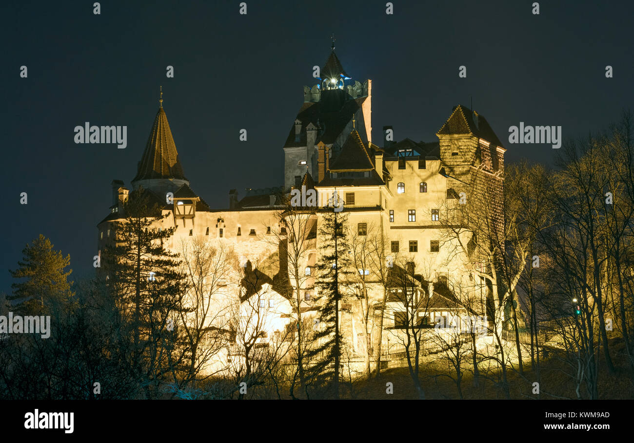 14 Dec 2017, Bran, Brasov - Dracula castle in Bran, Romania by night ...