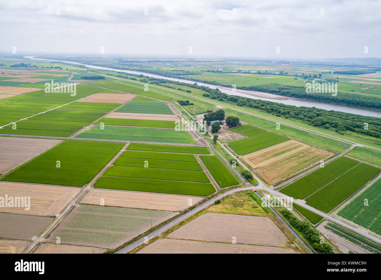 Ishikari Plain and Ishikari River, Bibai City, Hokkaido, Japan Stock ...
