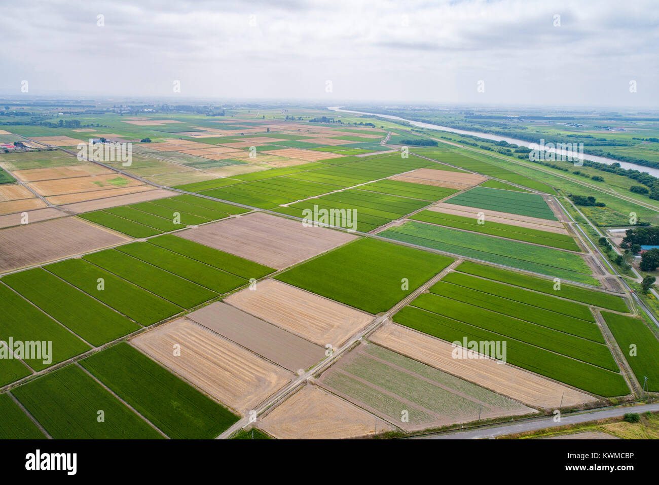 Ishikari Plain and Ishikari River, Bibai City, Hokkaido, Japan Stock ...