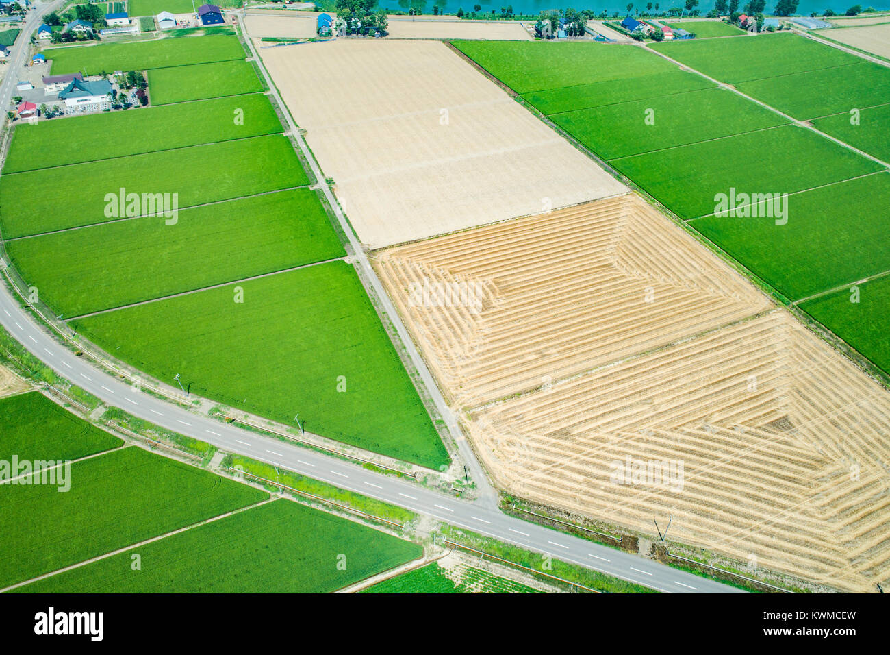Ishikari Plain and Ishikari River, Bibai City, Hokkaido, Japan Stock ...