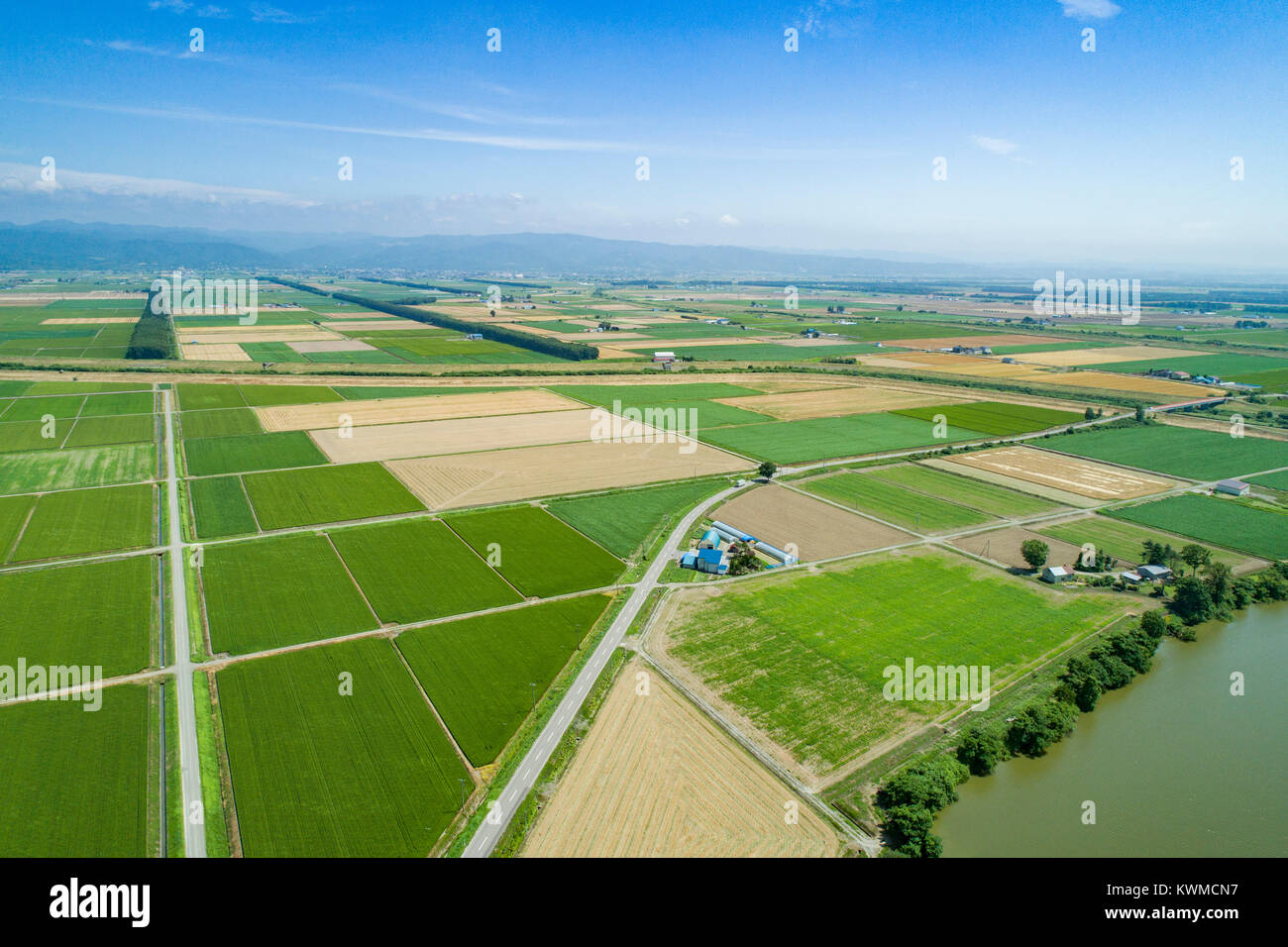 Ishikari Plain and Ishikari River, Bibai City, Hokkaido, Japan Stock ...