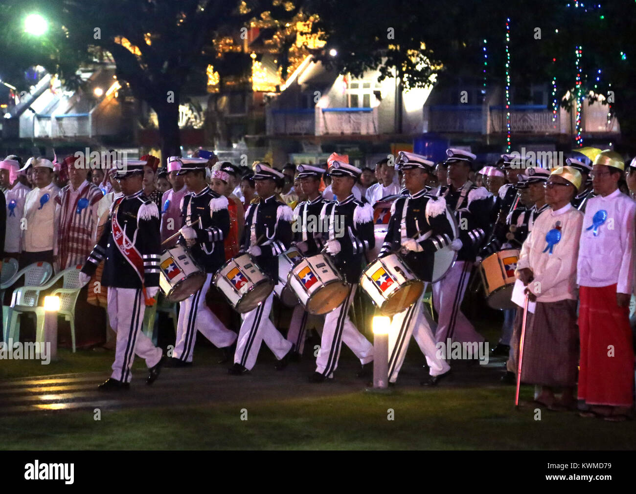 Yangon, Myanmar. 4th Jan, 2018. A flag-raising ceremony is held to mark ...