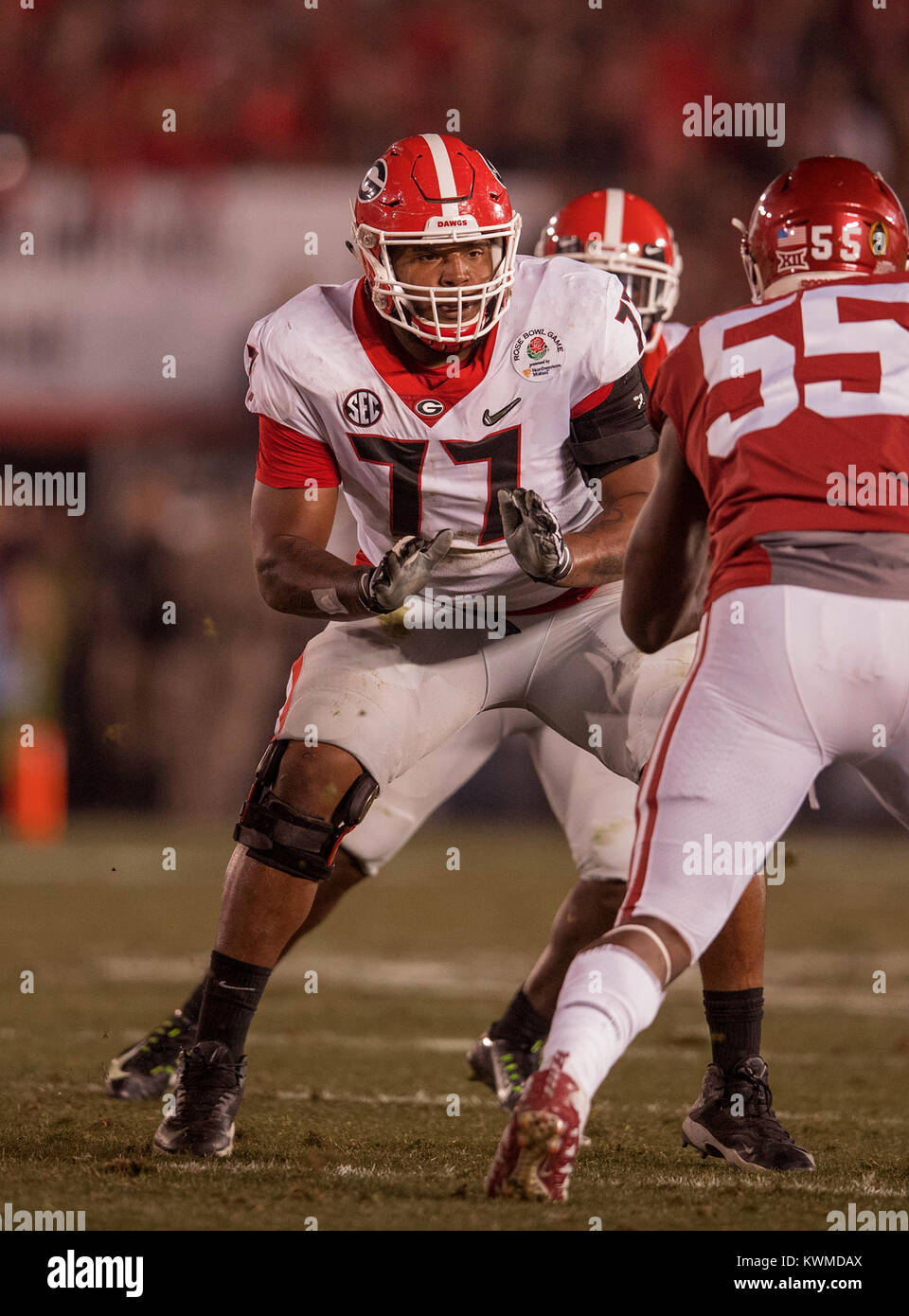Pasadena, CA. 1st Jan, 2018. Georgia offensive lineman (77) Isaiah Wynn ...