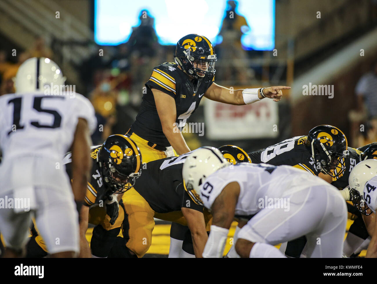 Iowa City, Iowa, USA. 23rd Sep, 2017. Iowa Hawkeyes quarterback Nathan ...
