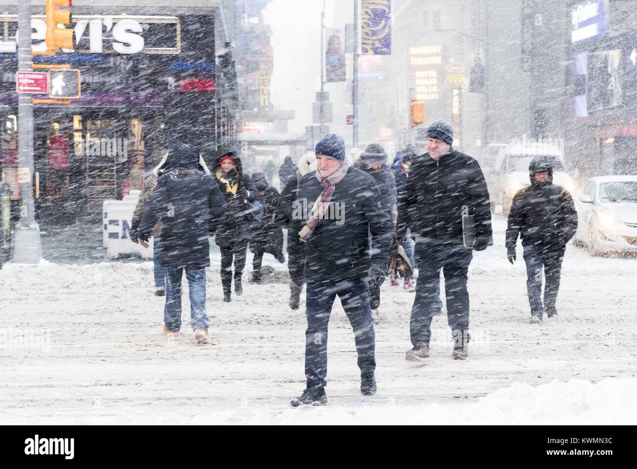 New York, NY, USA. 4th Jan, 2018. Snow Storm in Times Square in New ...