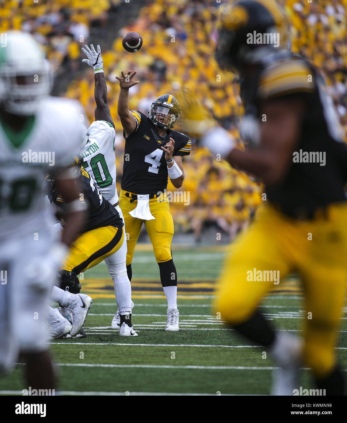 Iowa City, Iowa, USA. 16th Sep, 2017. Iowa Hawkeyes quarterback Nathan ...