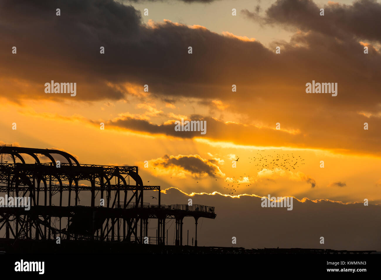Brighton, East Sussex. 4th January 2018. UK weather. Strong winds and ...