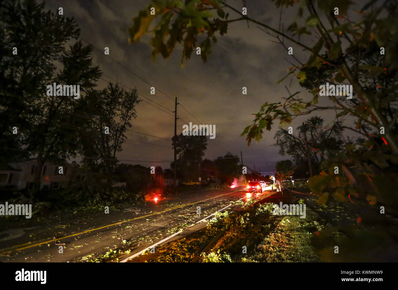 Iowa City, Iowa, USA. 7th Oct, 2016. Debris is seen covering Tanglefoot ...