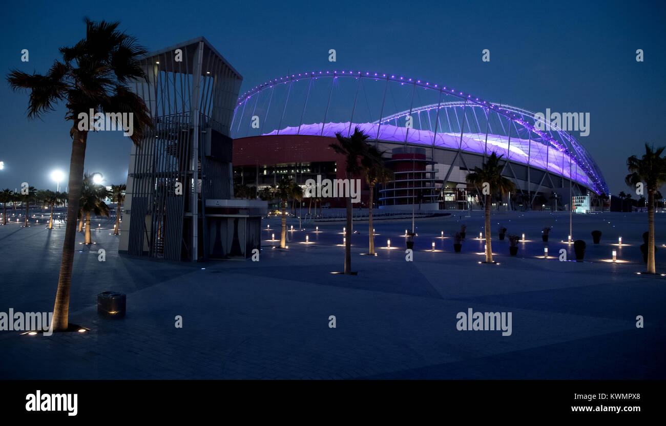 Doha, Qatar. 4th Jan, 2018. An exterior view of the Khalifa ...