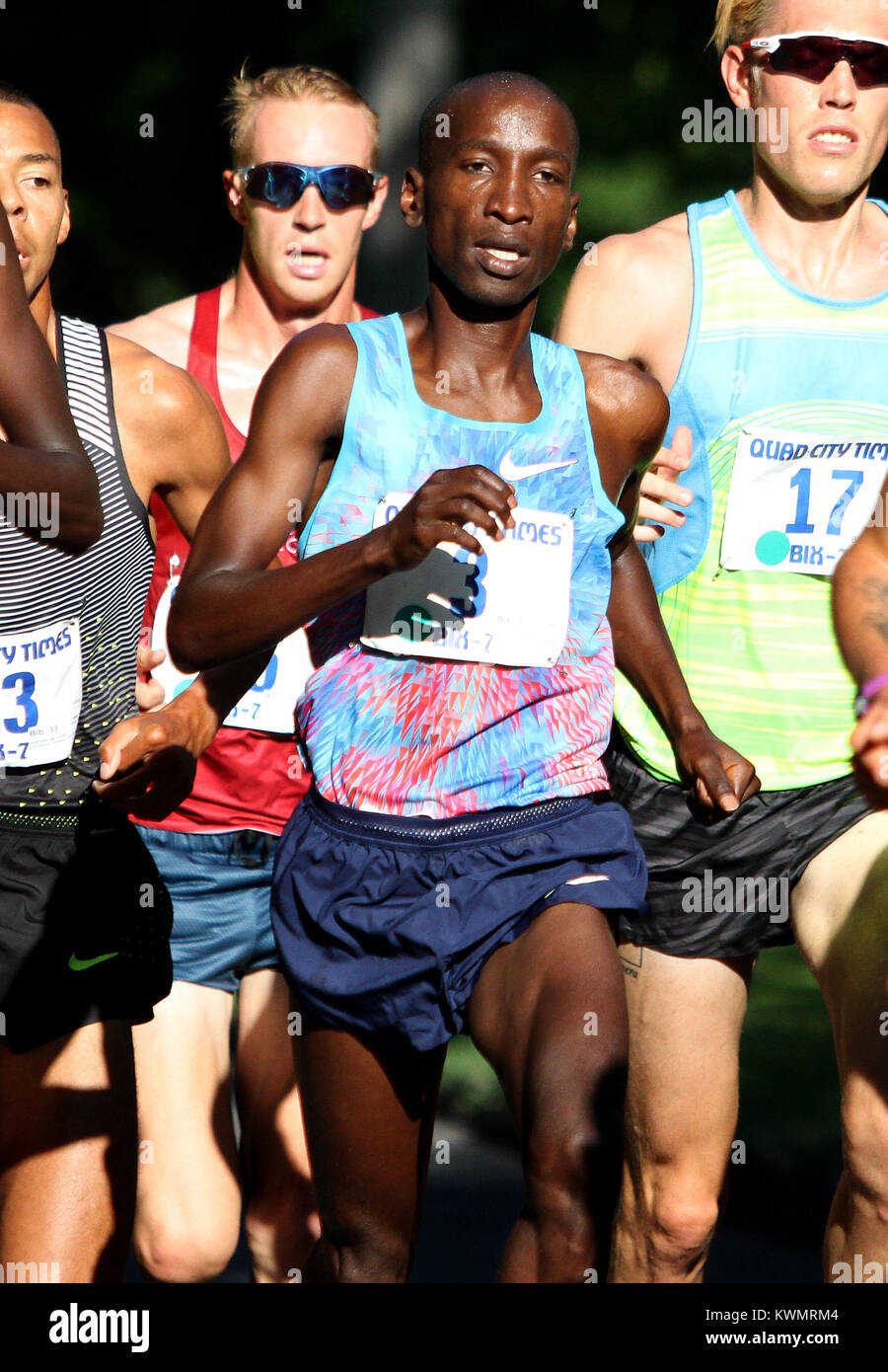 Davenport, Iowa, USA. 29th July, 2017. Sam Chelanga (3) of Manitou ...