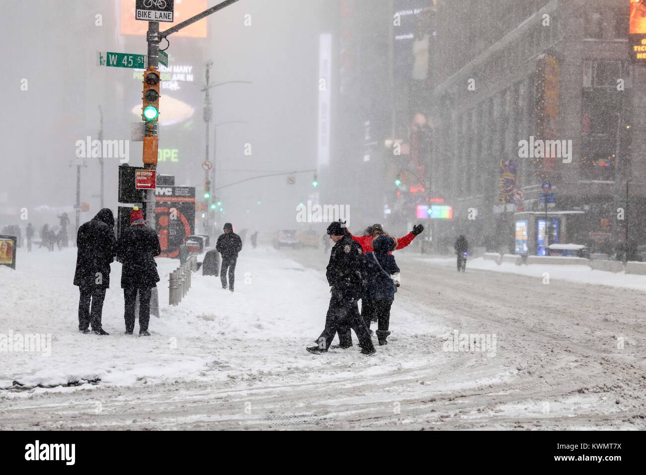 Times Square on a day when heavy snowfall hits Manhattan Island in New ...