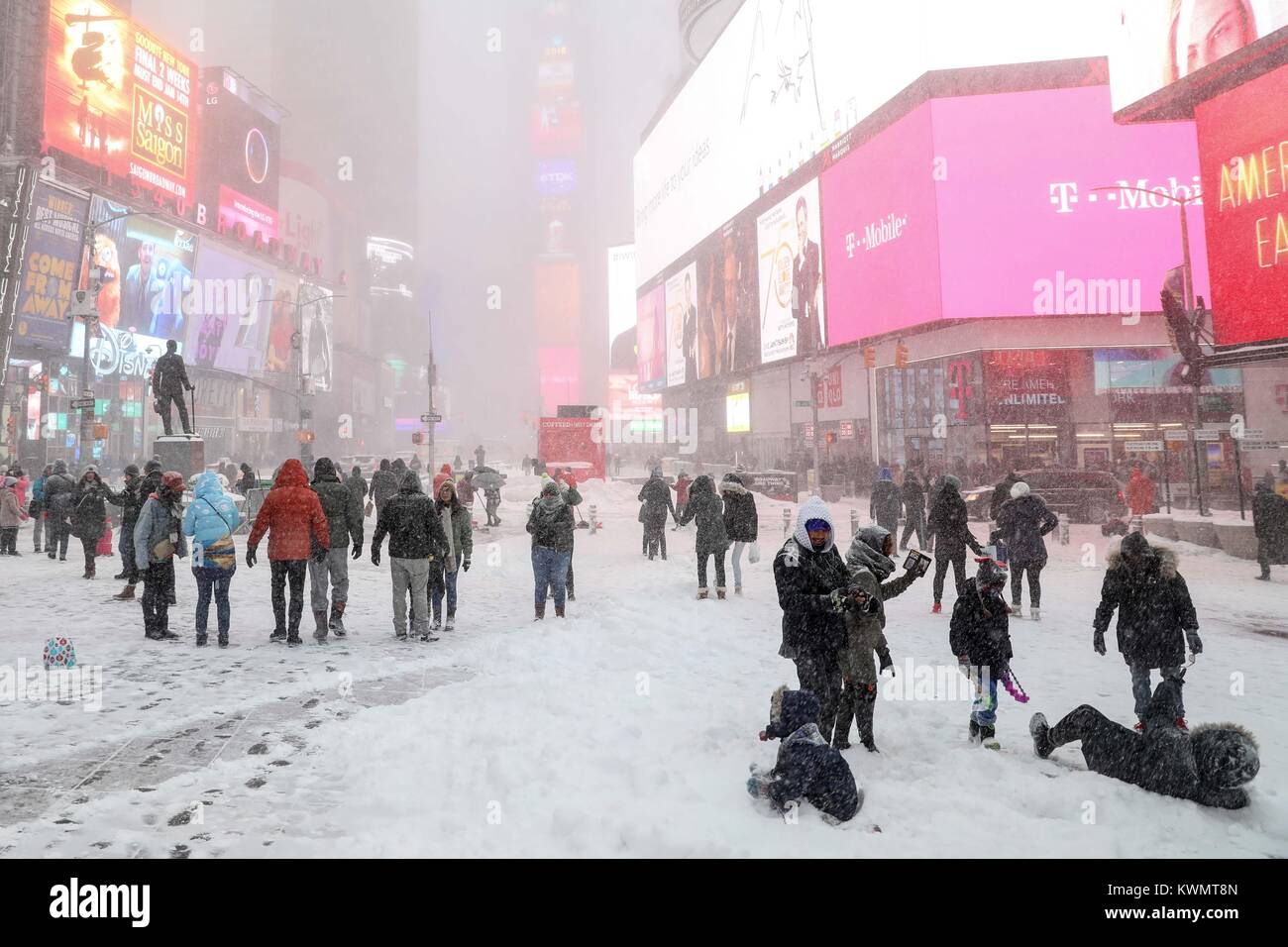 Times Square on a day when heavy snowfall hits Manhattan Island in New ...