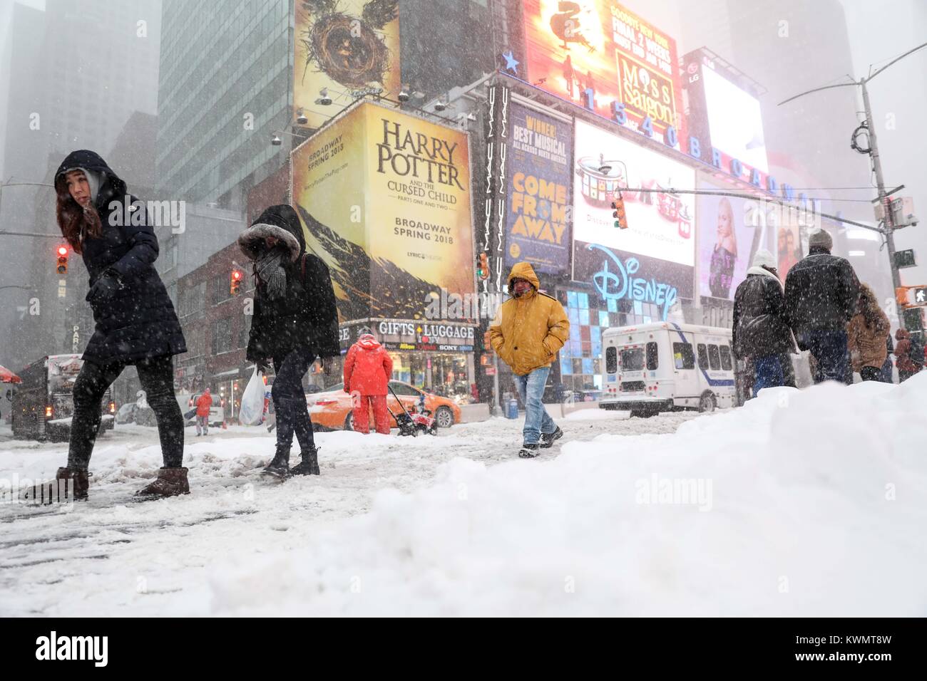 Times Square on a day when heavy snowfall hits Manhattan Island in New ...