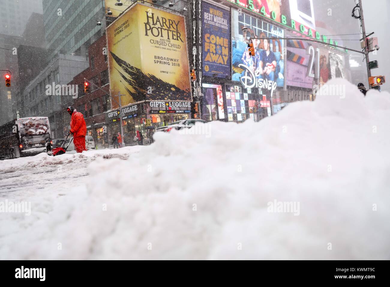 Times Square on a day when heavy snowfall hits Manhattan Island in New ...