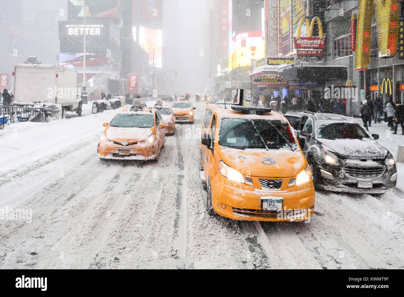 Times Square on a day when heavy snowfall hits Manhattan Island in New ...