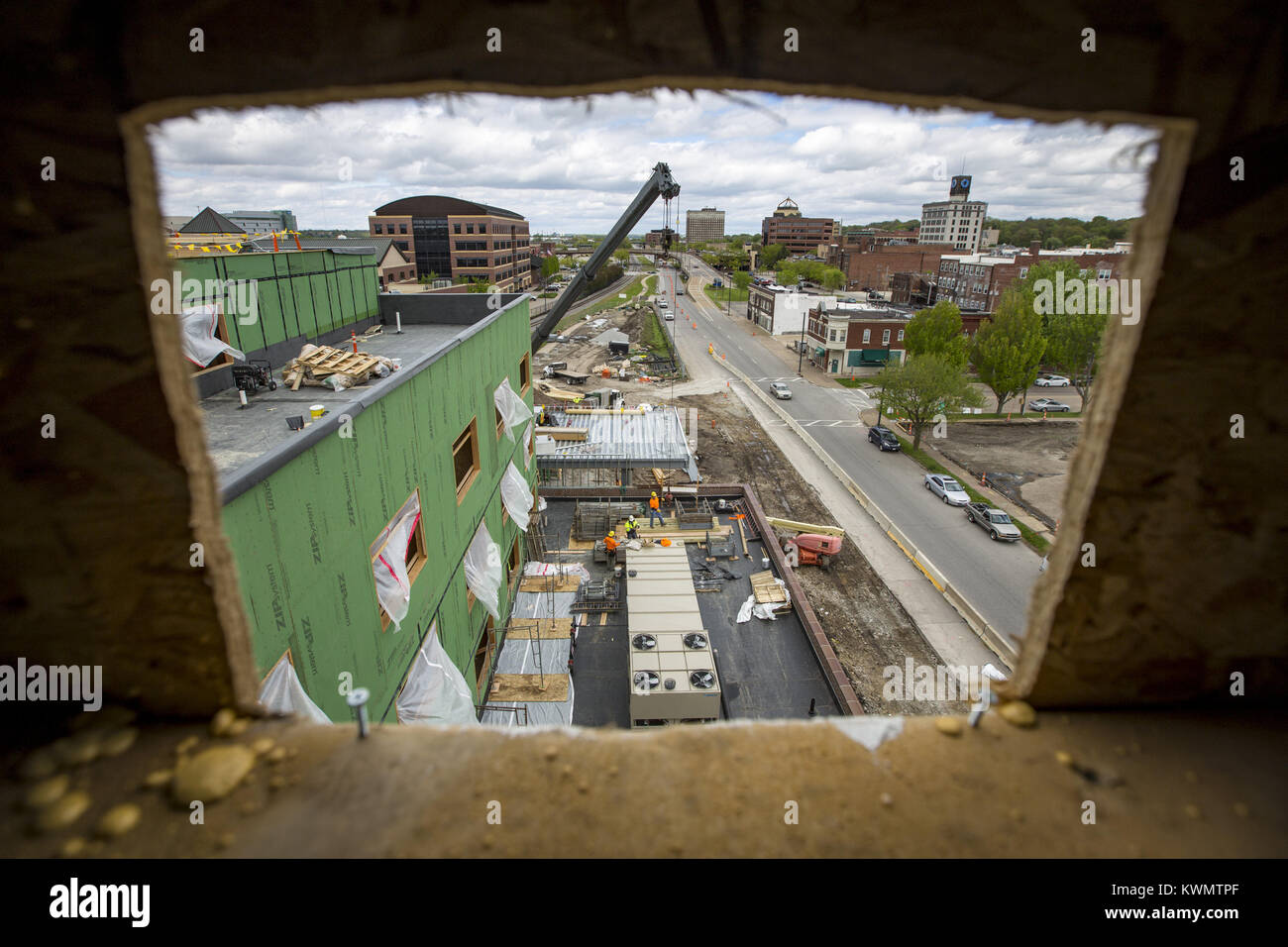 Moline, Iowa, USA. 2nd May, 2017. A view from the sixth floor shows the ...