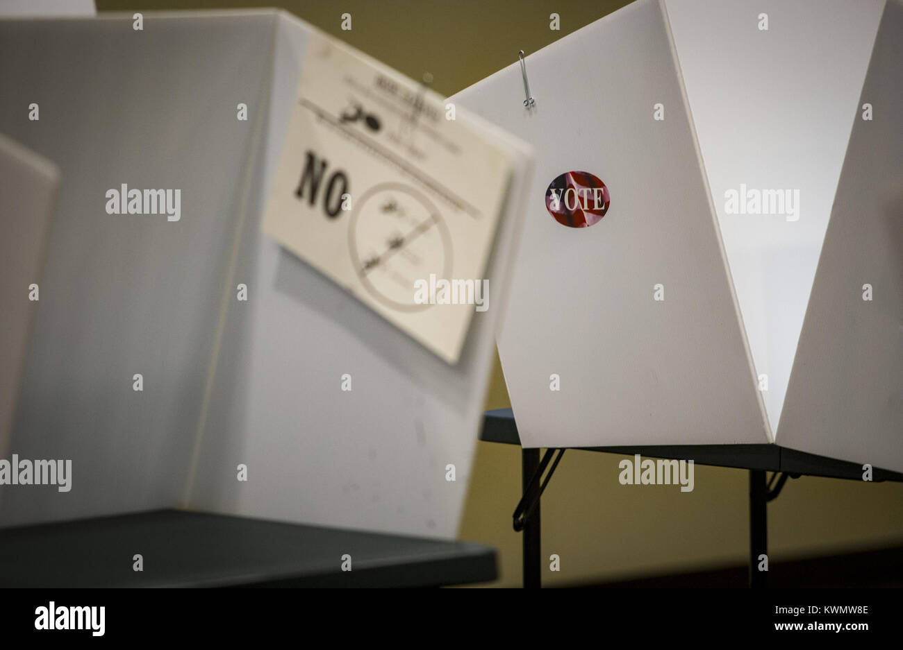 Rock Island, Iowa, USA. 4th Apr, 2017. Voter booths are seen ready for ...