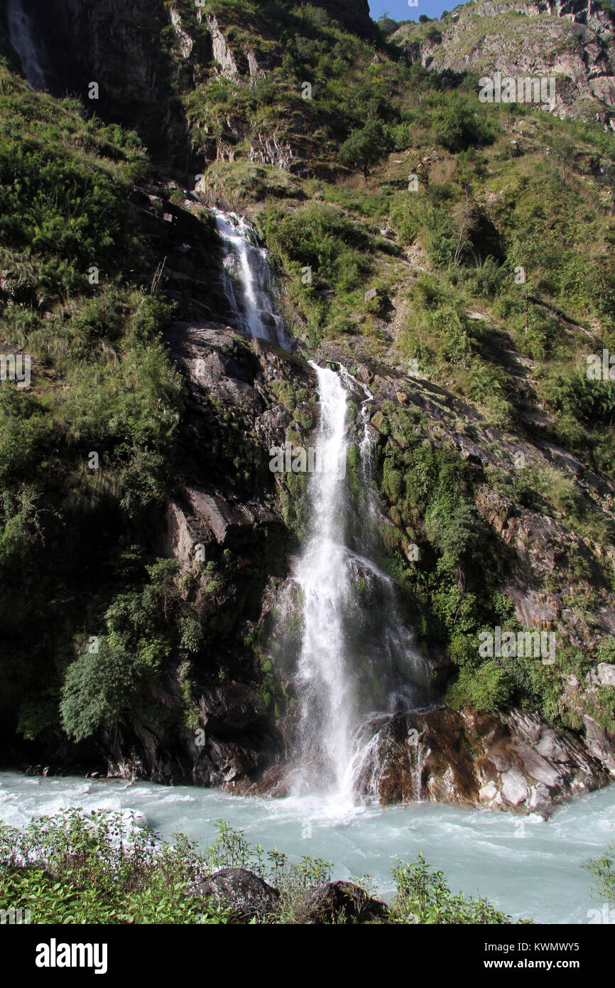 Waterfall on the rock and small mountain river in Nepal Stock Photo - Alamy