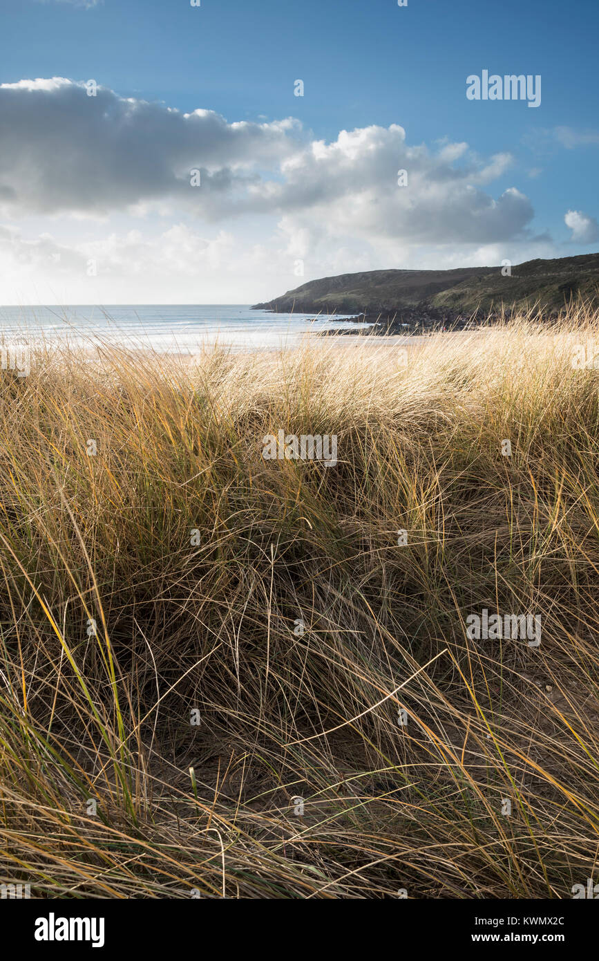 Beautiful landscape image of Freshwater West beach with sand dunes in ...