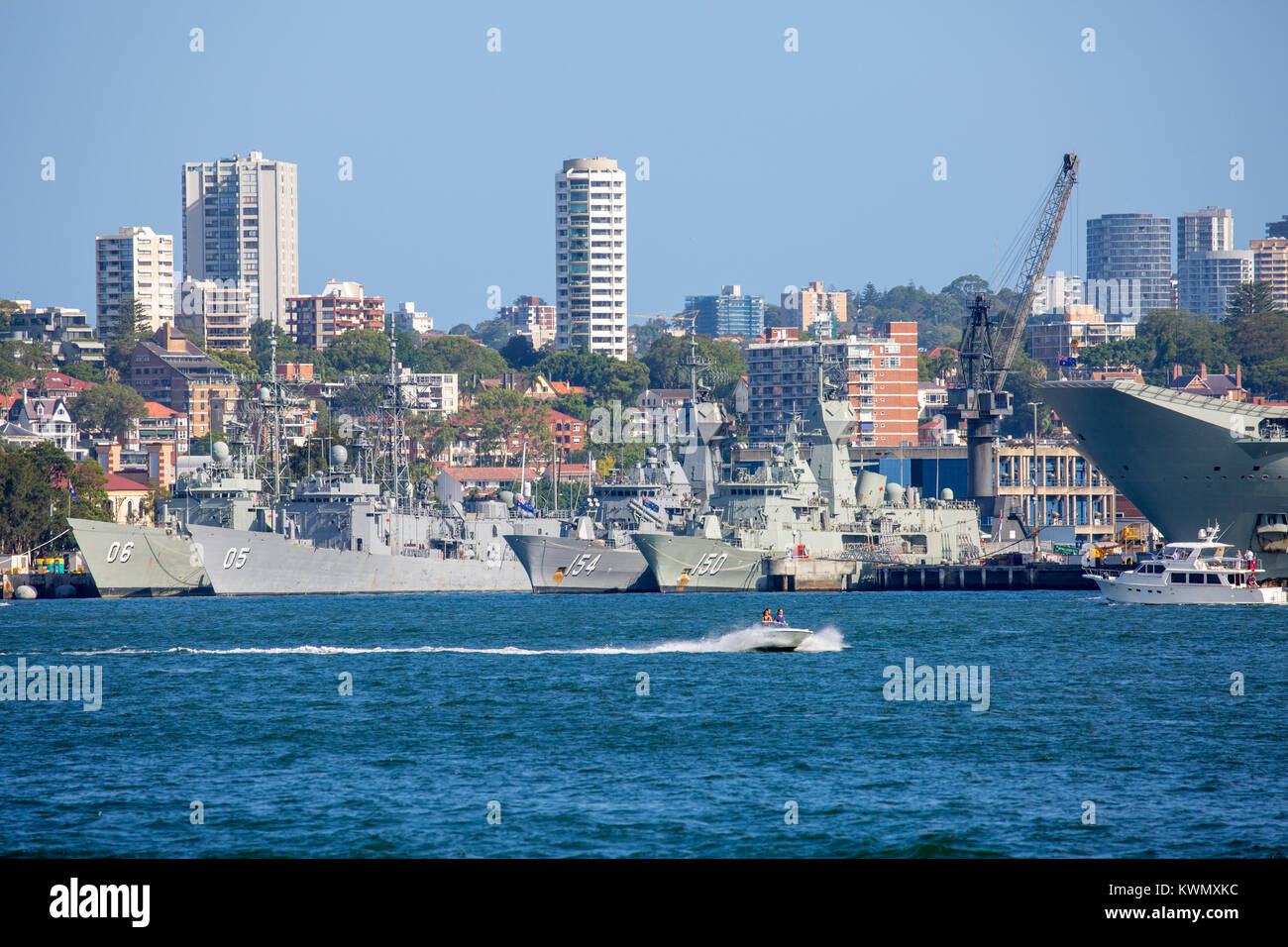 Various Royal Australian Navy defence ships at Garden Island ...