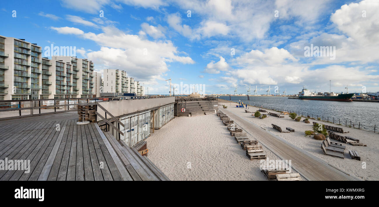 beach at Aarhus in Denmark, harbor in the background Stock Photo - Alamy