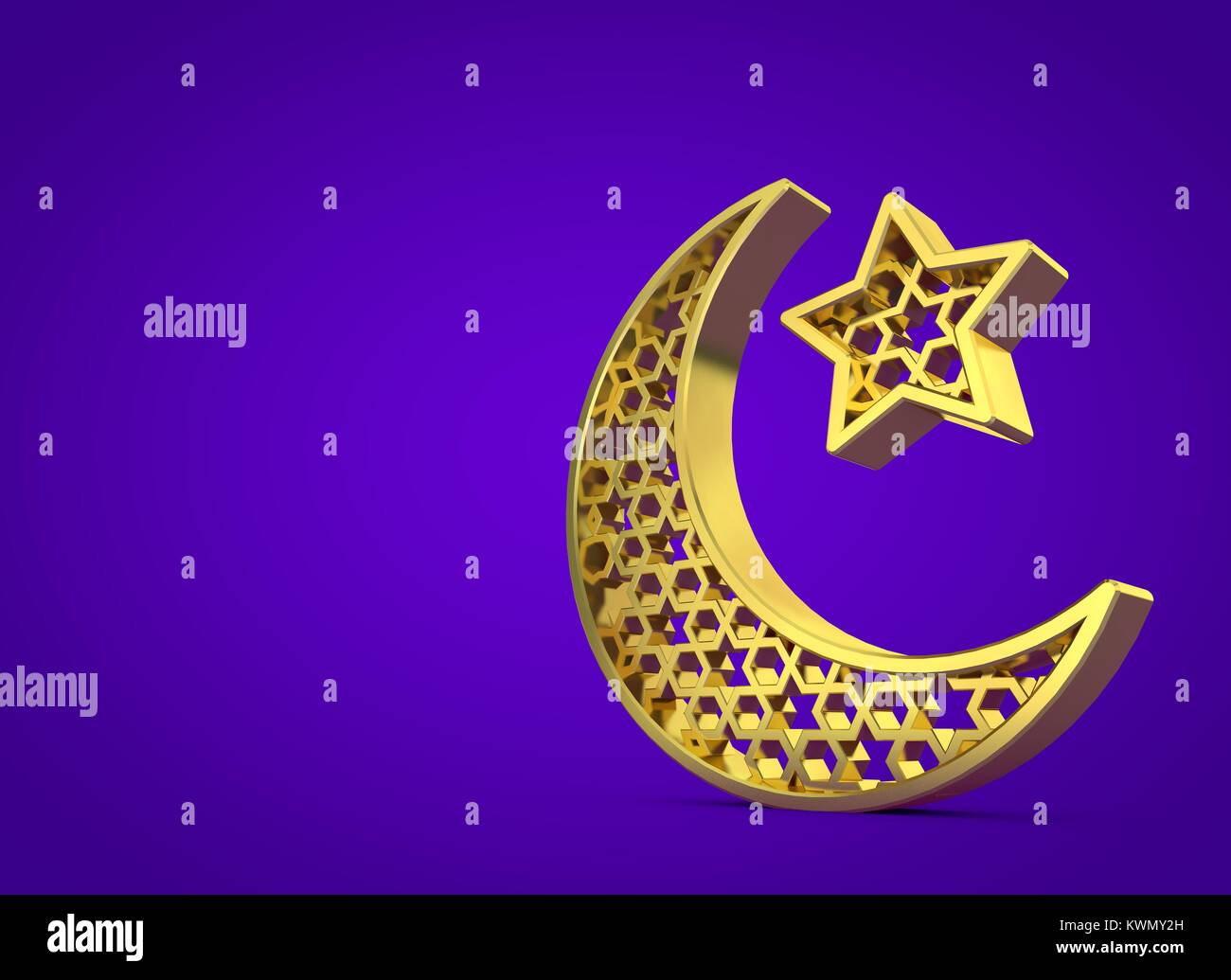 Ramadan Kareem moon and star. 3D Rendering Stock Photo - Alamy