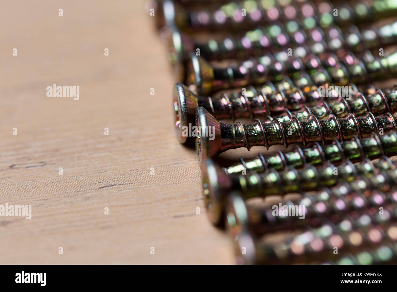 Collection of woodworking, DIY, home improvement screws on a wood ...
