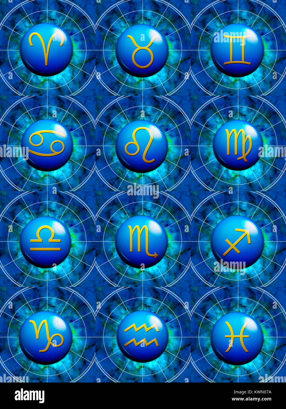 collection of all twelve sign of the zodiac Stock Photo - Alamy