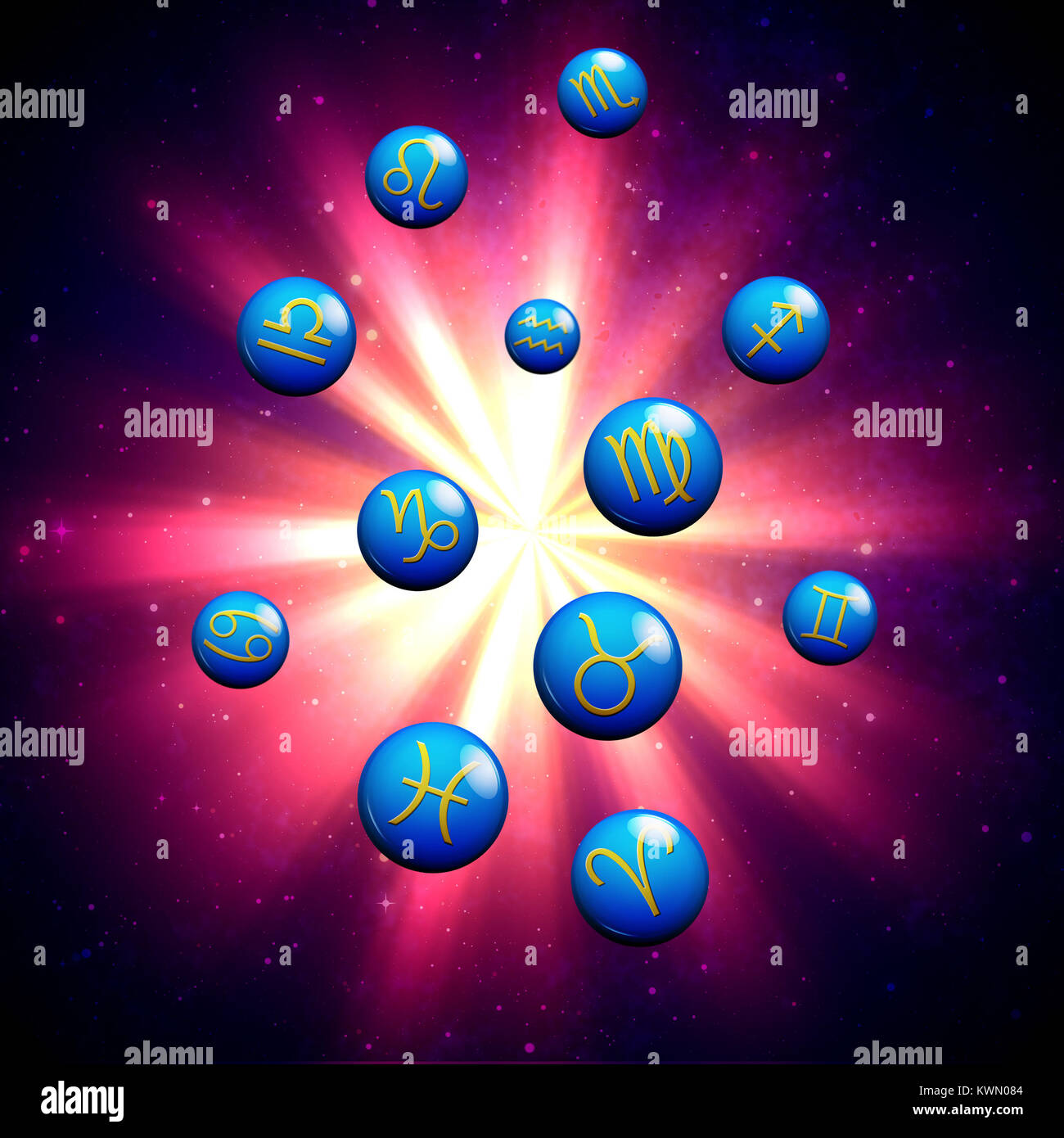 astrology illustration with zodiac signs Stock Photo - Alamy