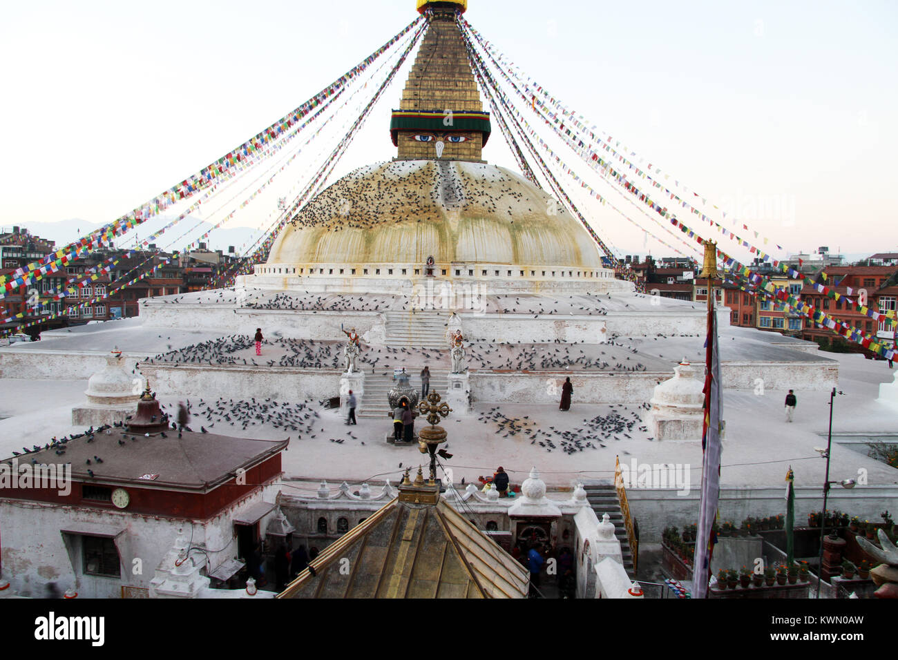 Early in the morning near stupa Bodnsth in Kathmandu, Nepal Stock Photo ...