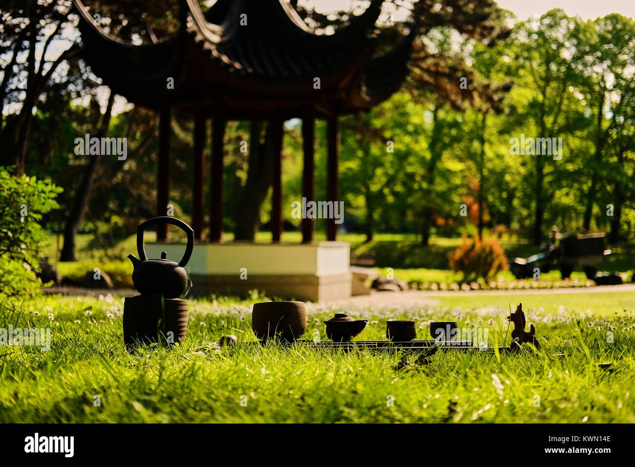 Chinese tea ceremony in a park Stock Photo - Alamy